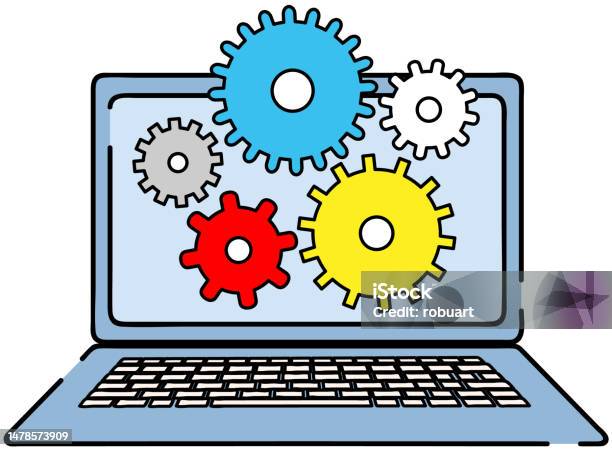 Technical Support Computer Service Concept Gear Icons On Screen ... Technical Support Computer Service Concept Gear Icons On Screen ...