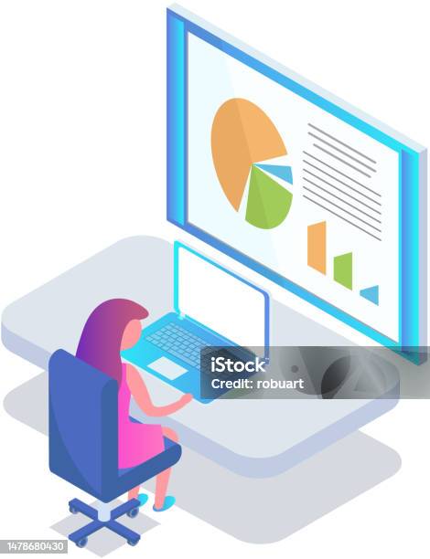 Perempuan Menganalisis Laporan Digital Dengan Statistik Indikator