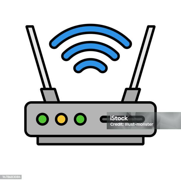 Ikon Router Jaringan Desain Datar Perangkat Relai Akses Internet Vektor
