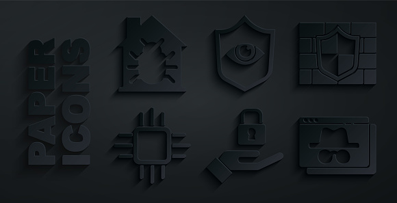 Set Lock In Hand Shield With Brick Wall Processor Microcircuits Cpu Browser Incognito Window Eye