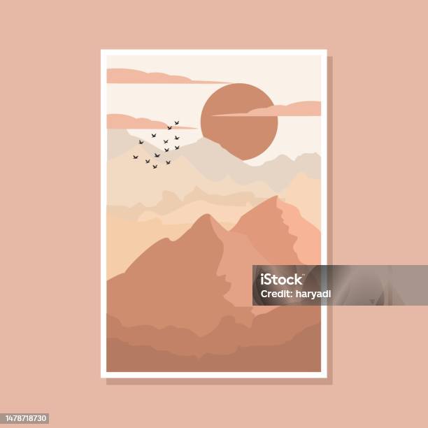 Template Vektor Boho Seni Lanskap Latar Belakang Abstrak Datar
