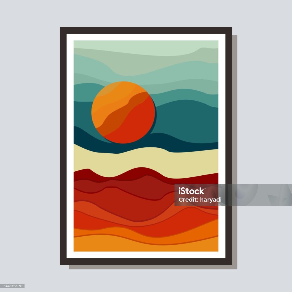 Template Vektor Boho Seni Lanskap Latar Belakang Abstrak Datar