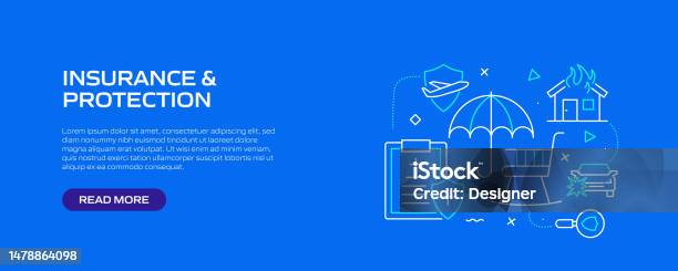 Asuransi Dan Perlindungan Terkait Line Style Banner Design Untuk