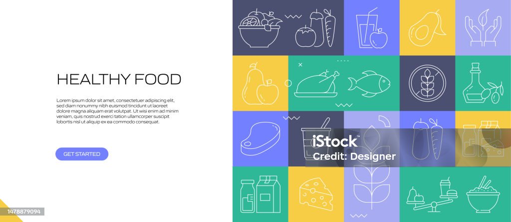 Healthy Food Web Banner With Linear Icons Trendy Linear Style Vector