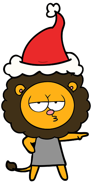 Dessin Au Trait Dessiné À La Main Dun Lion Ennuyé Portant Un Chapeau De