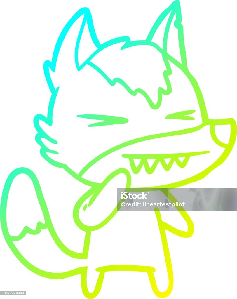 Dessin Au Trait Dégradé Froid Dun Dessin Animé De Loup En Colère