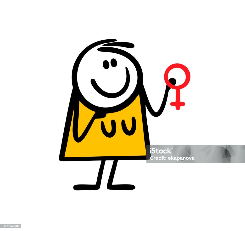 Cartoon Stick Figure Girl Holds Gender Female Sign And Is Proud To Be A ... Cartoon Stick Figure Girl Holds Gender Female Sign And Is Proud To Be A ...