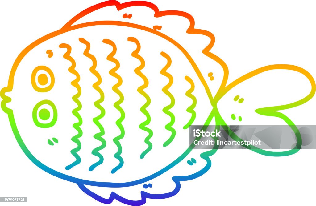 Dessin Au Trait Dégradé Arcenciel Dun Poisson Plat De Dessin Animé