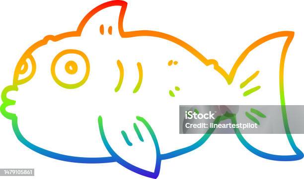 Dessin Au Trait Dégradé Arcenciel Dun Poisson Surpris De Dessin Animé