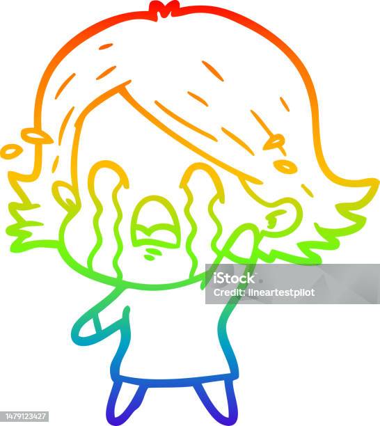 Dessin Au Trait Dégradé Arcenciel Dune Femme De Dessin Animé Pleurant