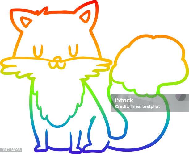 Dessin Au Trait Dégradé Arcenciel Dun Renard De Dessin Animé Vecteurs