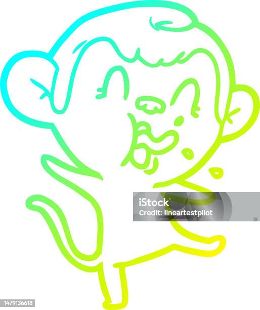 Dessin Au Trait Dégradé Froid Dun Singe De Dessin Animé Fou Vecteurs