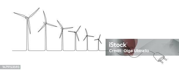 Éoliennes Et Branchez Un Dessin Au Trait Continu Concept Dénergie Verte