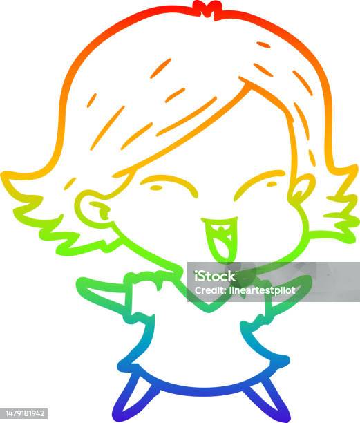 Dessin Au Trait Dégradé Arcenciel Dune Fille De Dessin Animé Heureuse