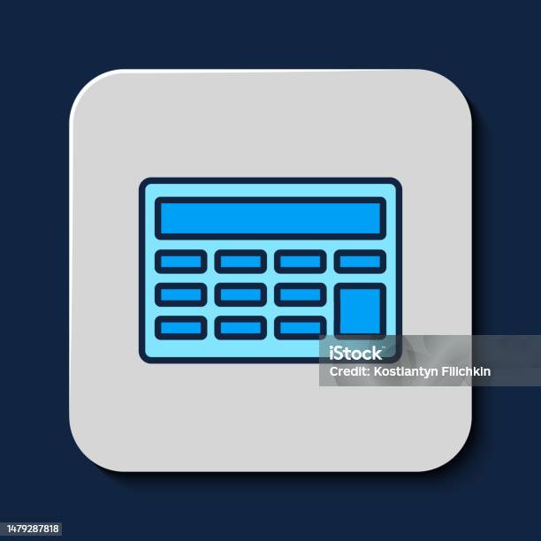 Icône Calculatrice De Contour Remplie Isolée Sur Fond Bleu Symbole
