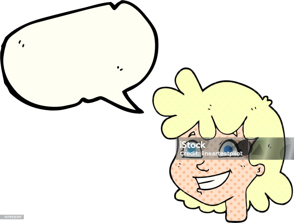 Freehand Drawn Comic Book Speech Bubble Cartoon Female Face Stock