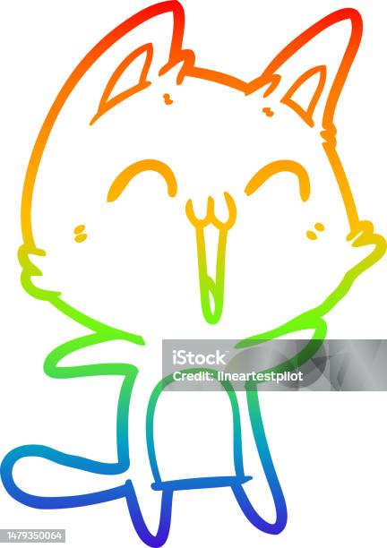 Dessin Au Trait Dégradé Arcenciel Dun Chat De Dessin Animé Heureux