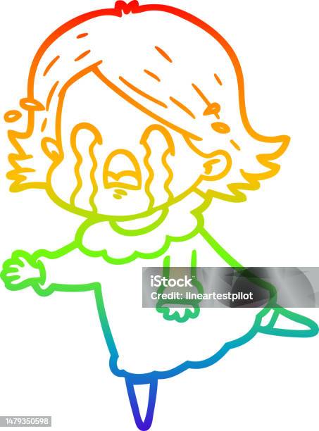 Dessin Au Trait Dégradé Arcenciel Dune Femme De Dessin Animé Pleurant