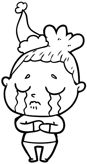 Dessin Au Trait Dessiné À La Main Dune Femme En Pleurs Portant Un