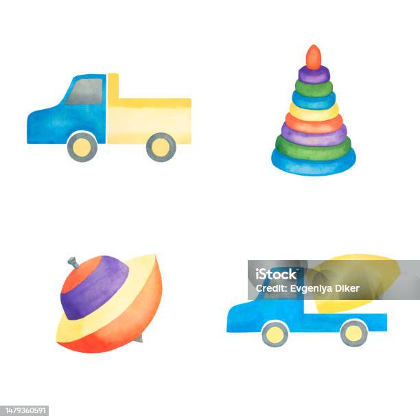 Jouets Pour Enfants Illustration À Laquarelle Dun Camion Dune Pyramide