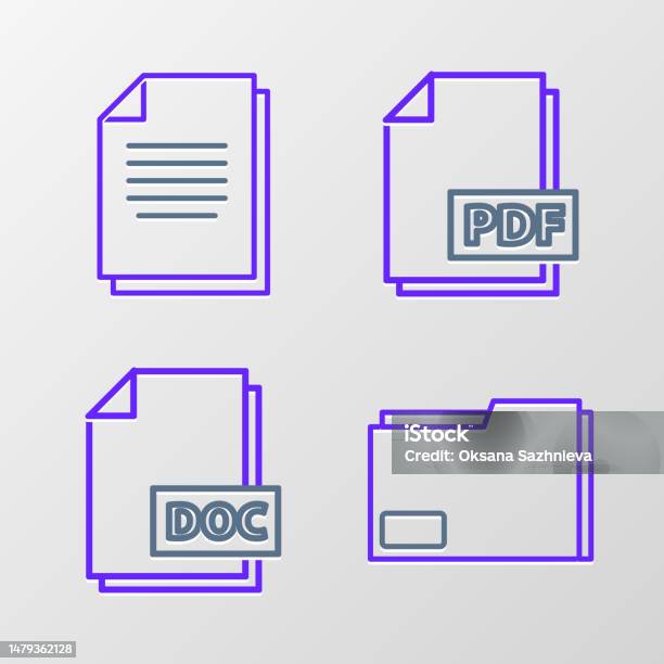 Définissez La Ligne Dossier Document Document De Fichier Doc Pdf Et