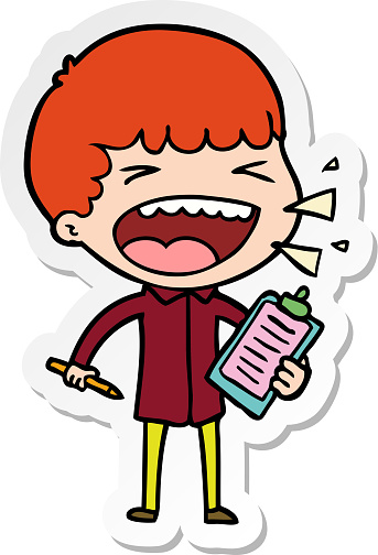 Autocollant Dun Homme Riant De Dessin Animé Vecteurs Libres De Droits