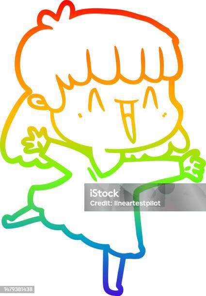 Dessin Au Trait Dégradé Arcenciel Dune Femme De Dessin Animé Vecteurs