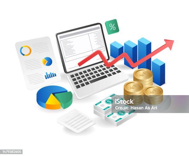 Analisis Keuangan Dan Analisis Bisnis Ilustrasi Vektor Desain Isometrik