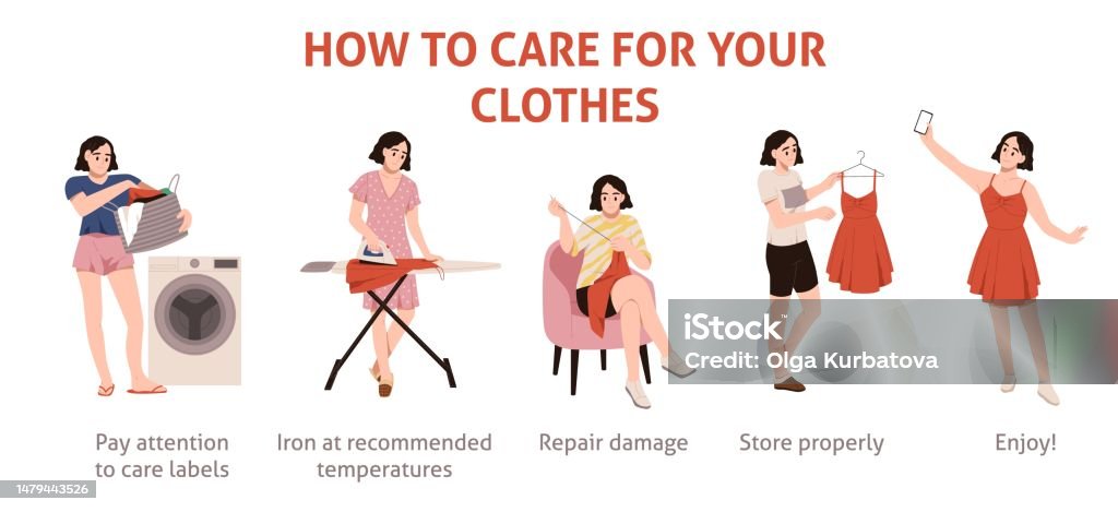 Clothing Care Cute Girl Takes Care Of Her Wardrobe Wear Washing Ironing