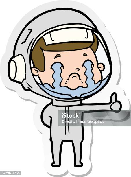 Autocollant Dun Astronaute En Pleurs De Dessin Animé Vecteurs Libres De