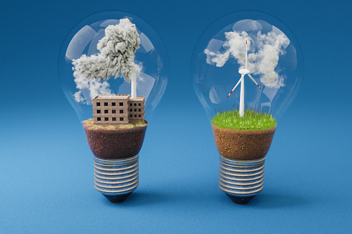 Bola Lampu Dengan Turbin Angin Minature Dan Pembangkit Listrik Tenaga