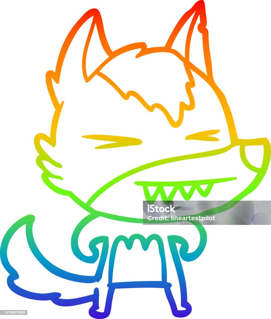 Dessin Au Trait Dégradé Arcenciel Dun Dessin Animé De Loup En Colère