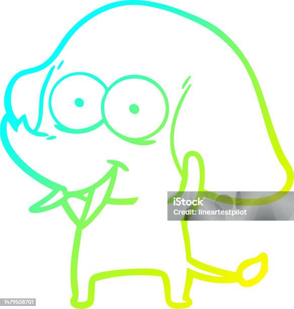 Dessin Au Trait Dégradé Froid Dun Éléphant De Dessin Animé Heureux