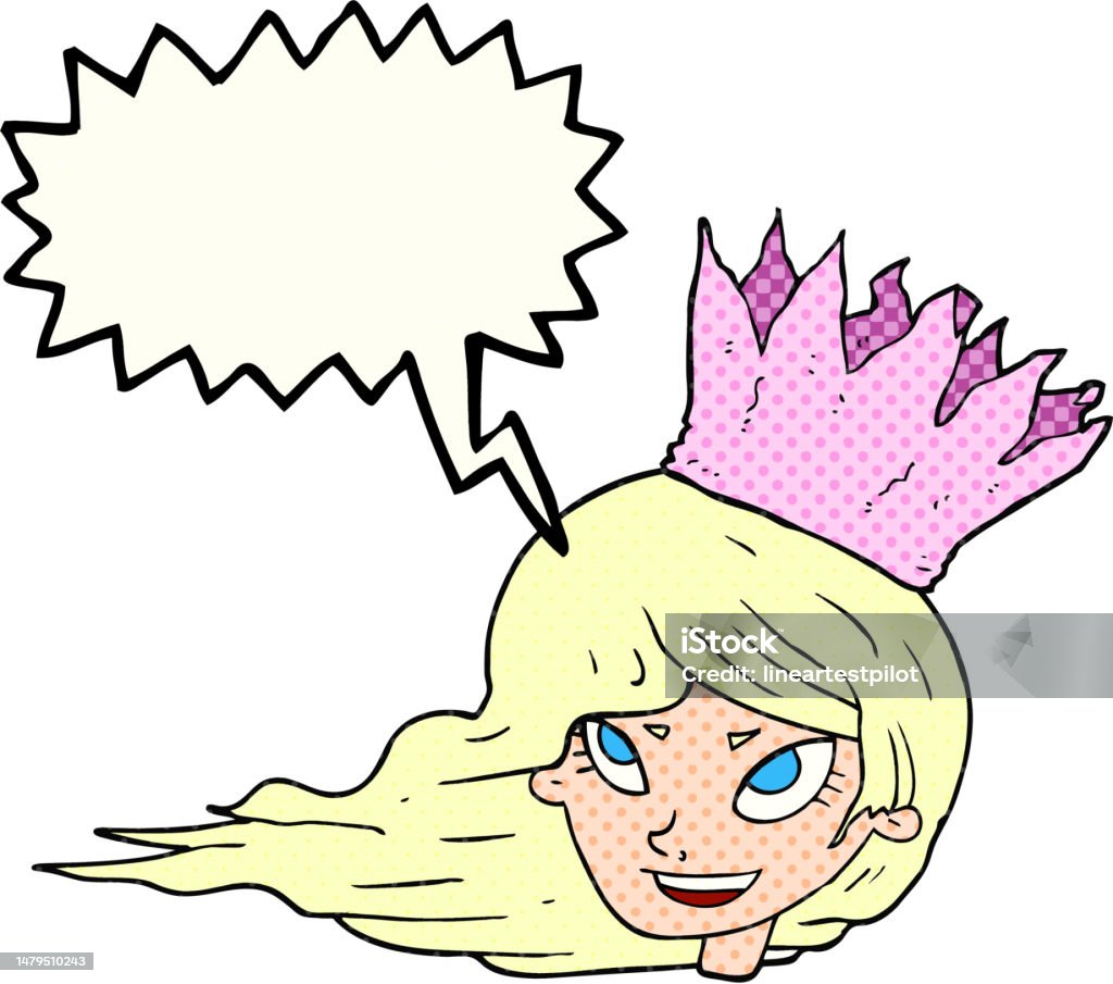 Freehand Drawn Comic Book Speech Bubble Cartoon Woman With Blowing Hair