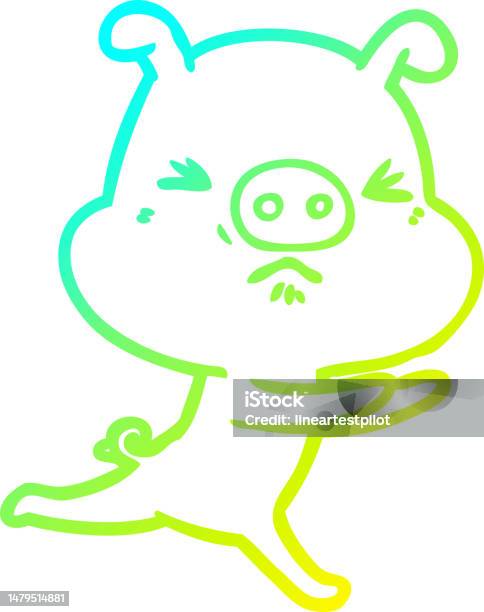 Dessin Au Trait Dégradé Froid Dun Cochon Agacé De Dessin Animé Courant