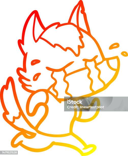 Dessin Au Trait Dégradé Chaud Dun Dessin Animé Criant Au Loup Senfuyant
