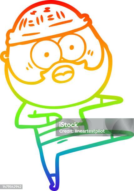 Dessin Au Trait Dégradé Arcenciel Dun Dessin Animé Homme Barbu Surpris