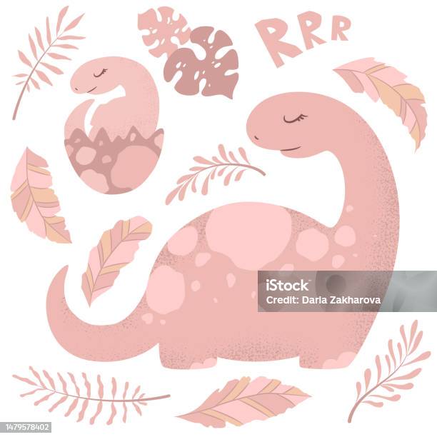 Ilustrasi Vektor Dengan Dinosaurus Kartun Yang Digambar Tangan Lucu