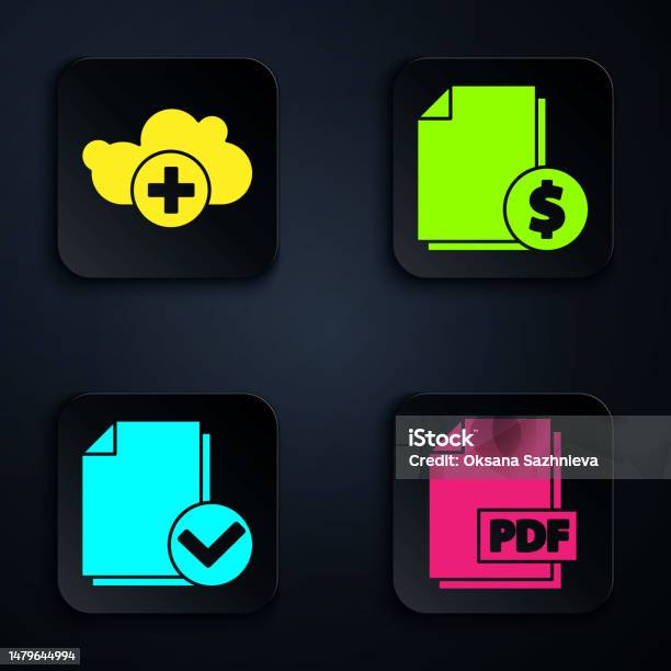 Set Pdf File Document Add Cloud Document And Check Mark And Finance ... Set Pdf File Document Add Cloud Document And Check Mark And Finance ...
