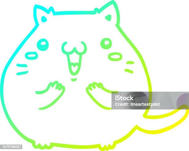 Dessin Au Trait Dégradé Froid Dun Chat De Dessin Animé Heureux Vecteurs
