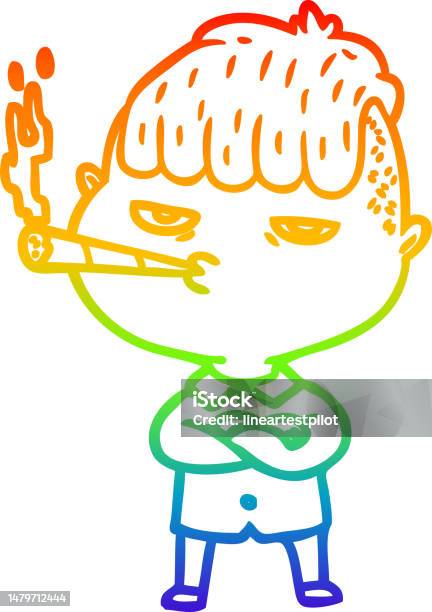 Dessin Au Trait Dégradé Arcenciel Dun Homme De Dessin Animé Fumant