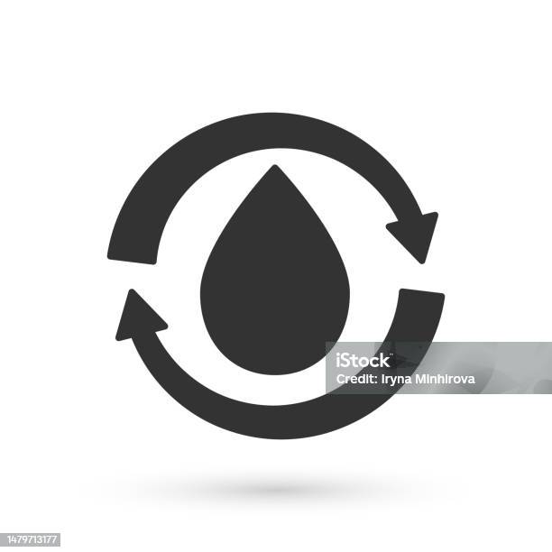 Grey Recycle Icône Aqua Propre Isolé Sur Fond Blanc Goutte Deau Avec