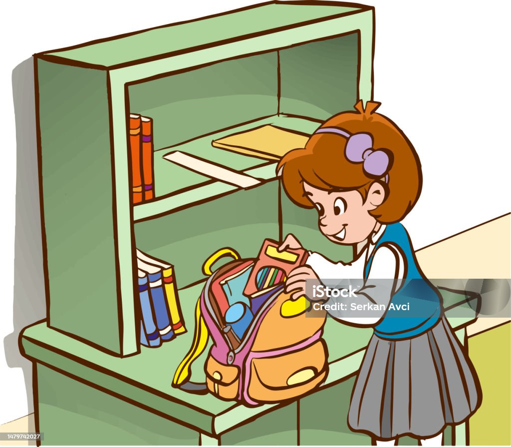Kids Preparing His School Bag Cartoon Vector Stock Illustration ... Kids Preparing His School Bag Cartoon Vector Stock Illustration ...