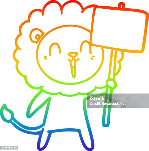 Dessin Au Trait Dégradé Arcenciel Dun Dessin Animé De Lion Rieur Avec