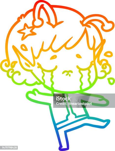 Dessin Au Trait Dégradé Arcenciel Dun Dessin Animé Pleurant Une Fille