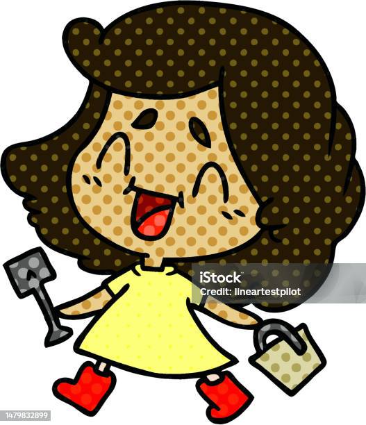 Kartun Yang Digambar Dengan Tangan Bebas Dari Gadis Kawaii Imut Dengan