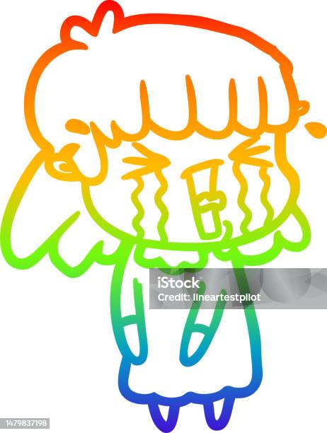 Dessin Au Trait Dégradé Arcenciel Dune Femme De Dessin Animé Vecteurs