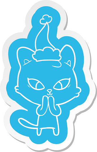 Autocollant De Dessin Animé Excentrique Mignon Dun Chat Portant Un
