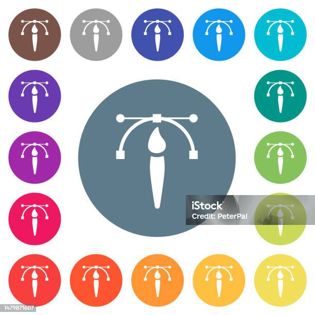 Drawing Vector Curve With Brush Tool Flat White Icons On Round Color