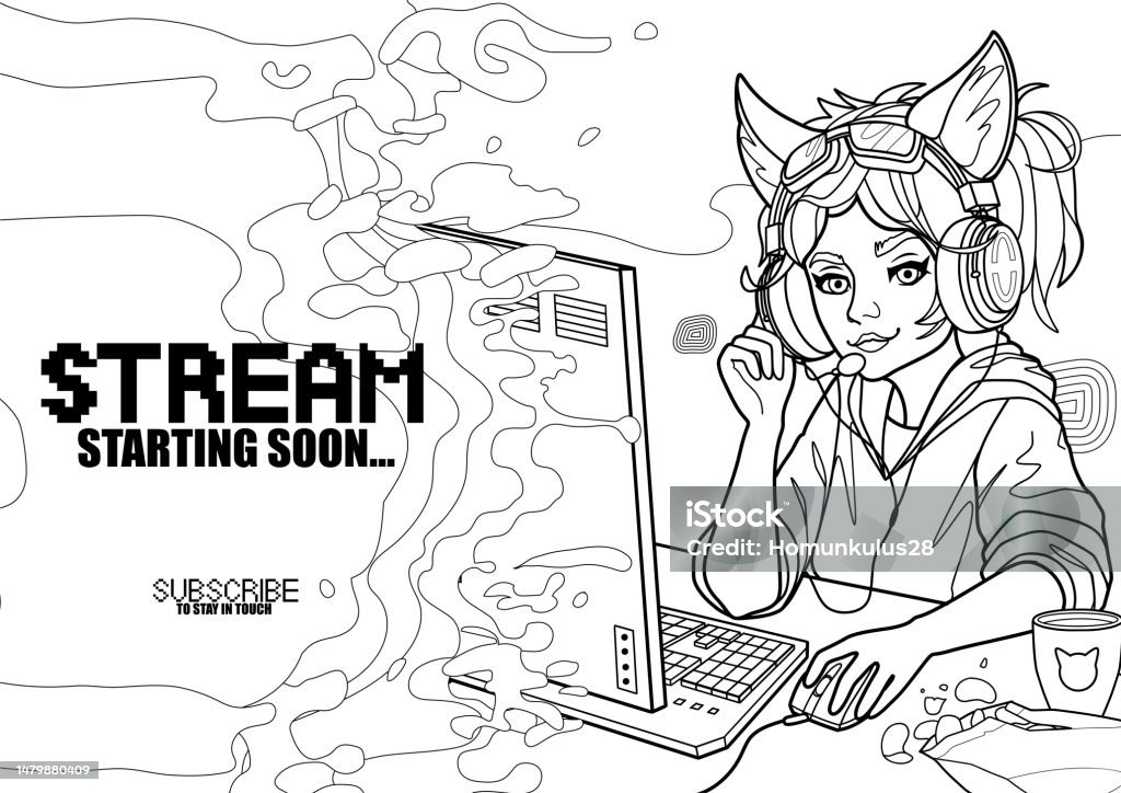 Gamer Atau Streamer Cewek Dengan Headset Telinga Kucing Duduk Di Depan ... Gamer Atau Streamer Cewek Dengan Headset Telinga Kucing Duduk Di Depan ...